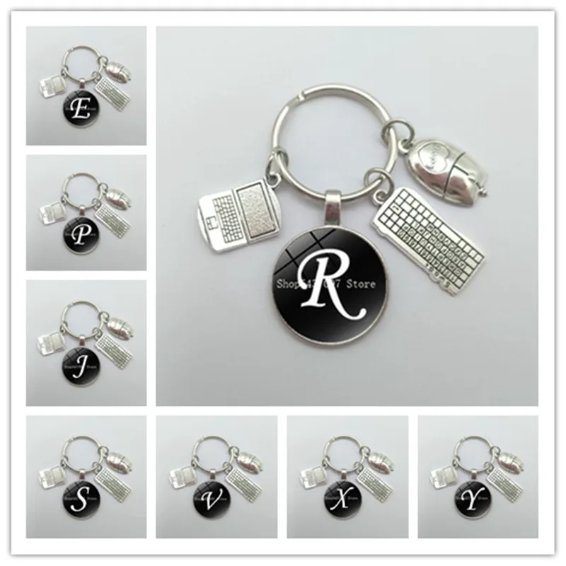 Hot-sale-A-Z-letter-laptop-mouse-keyboard-keychain-fashion-glass-key ...