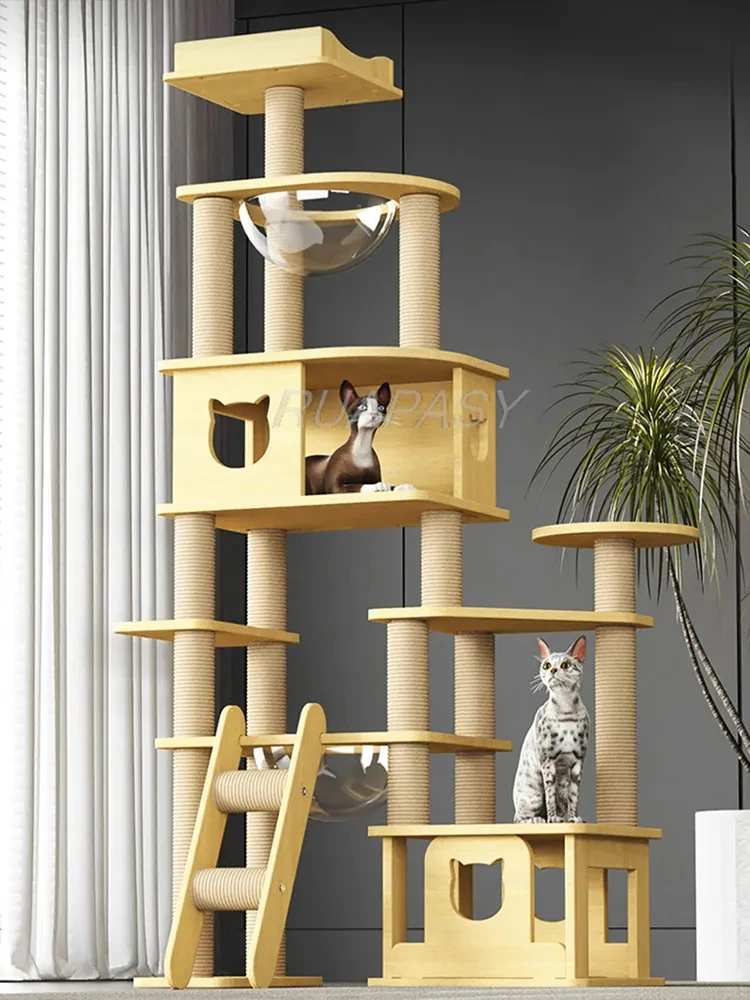 Multi-Level-Wood-Cat-Tree-Nest-Pillar-Cat-Climbing-Scratching-Frame ...