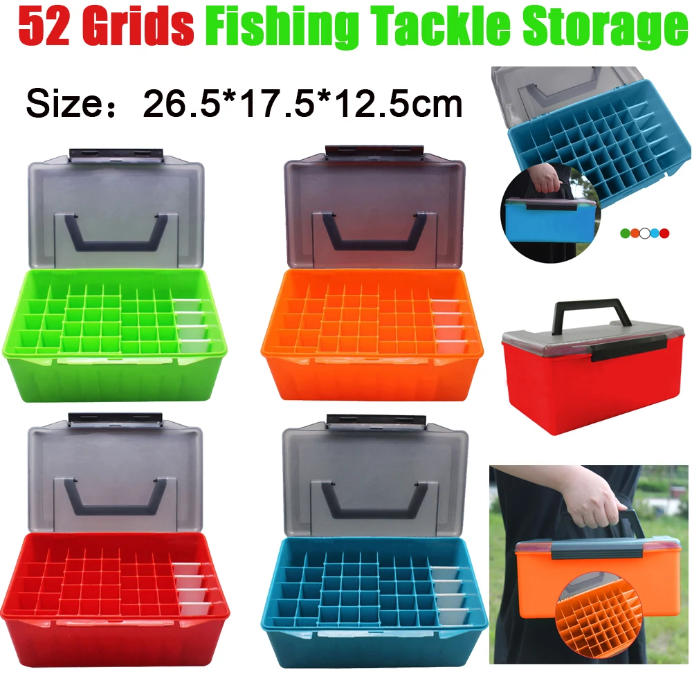 52 Compartments Tackle Box Fishing Box Plastic Bait Storage Case ...