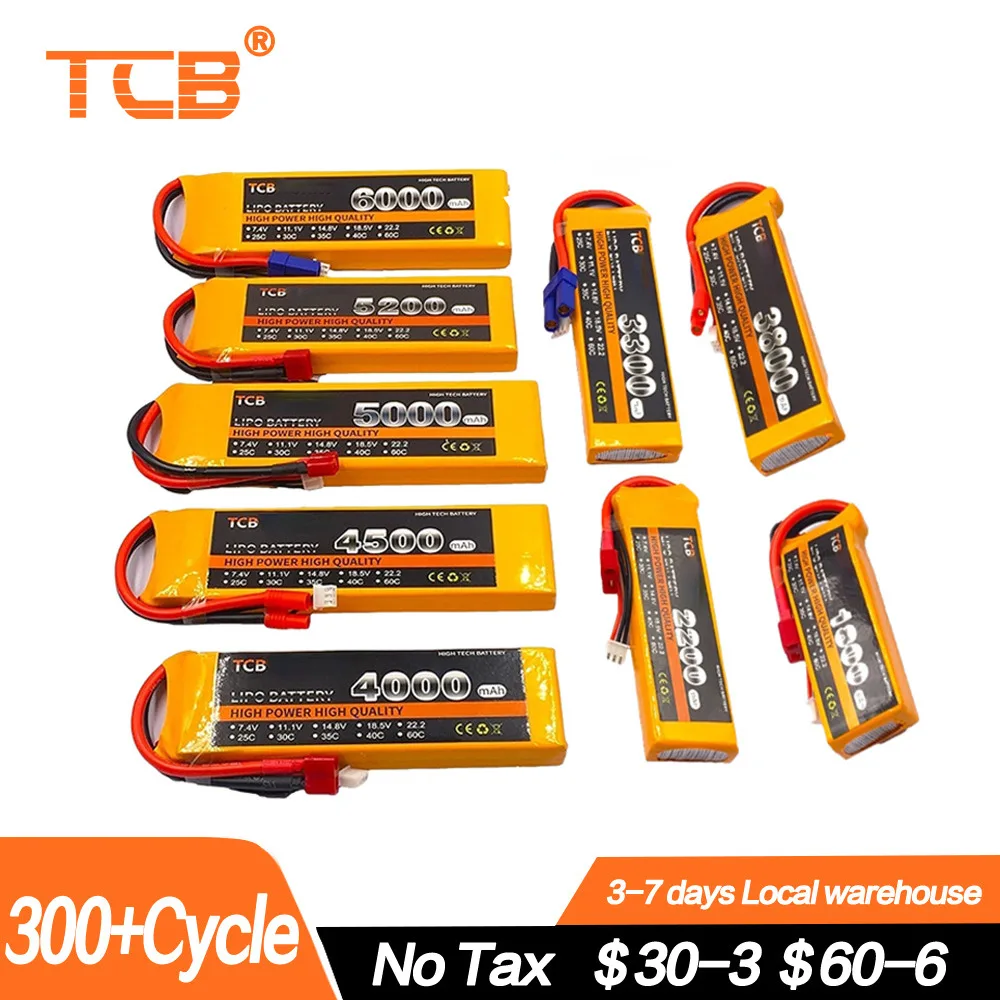 TCB LiPo battery 2S 7.4v 1300mAh 2200mAh 3300mAh 4500mAh 6000mAh 25C 35 ...