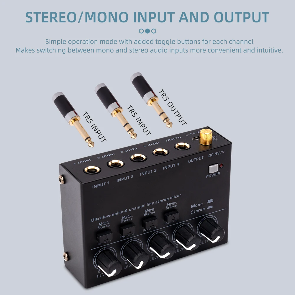4-Channels-MAX400-Audio-Mixer-Mini-Stereo-Mixer-Ultralow-Noise-Mixers ...
