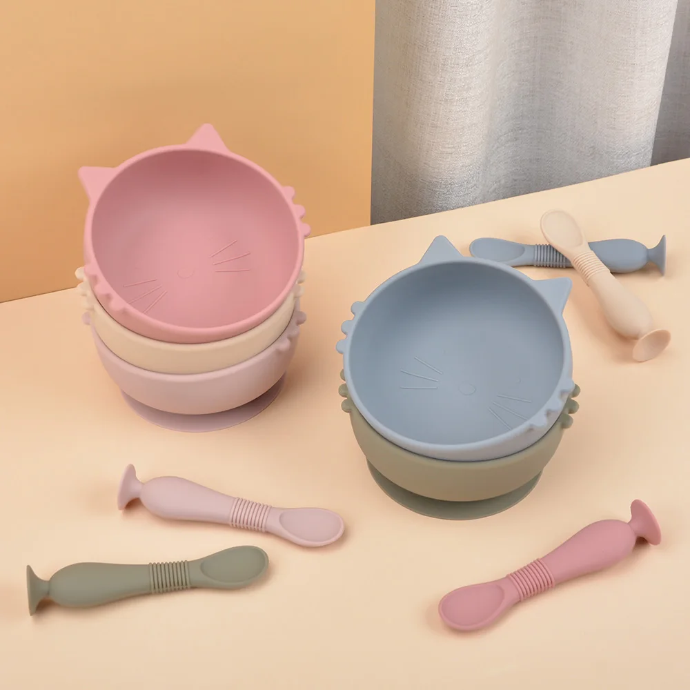 BPA-Free-Silicone-Dishes-for-Baby-2Pcs-1Set-Silicone-Baby-Feeding-Bowl-Tableware-Waterproof ...