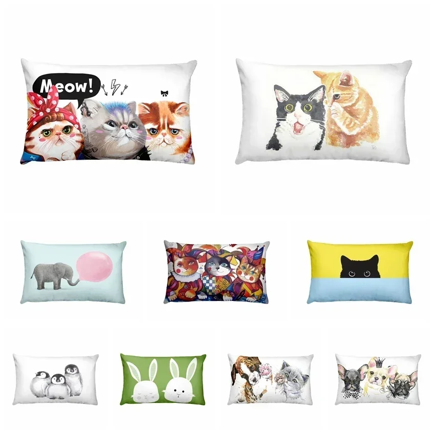 Cartoon Small Animal Print Pillowcase Puppy Cat Waist Cushion ...
