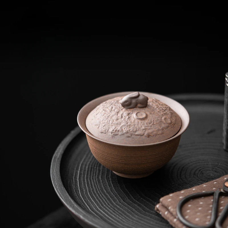 Handheld-Rock-Mud-Coarse-Pottery-High-Foot-Cover-Bowl-Handmade-Antique ...