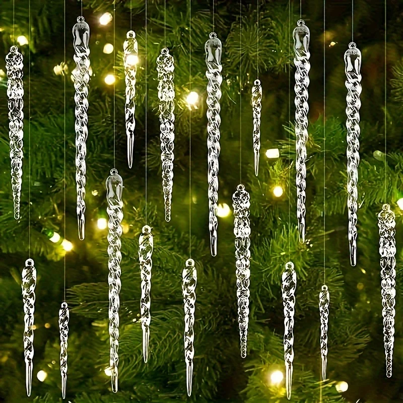 12/24/36/48pcs Clear Icicle Christmas Tree Ornaments Icicle Decorations ...