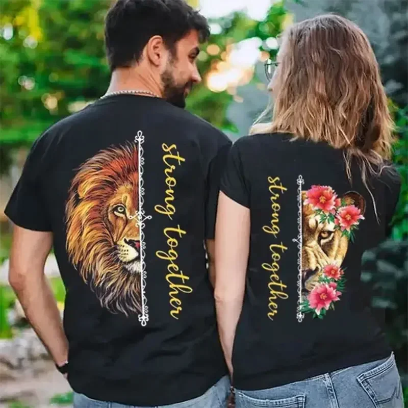 Fashion Strong Together Lion Couple T Shirts Family Matching Shirt ...