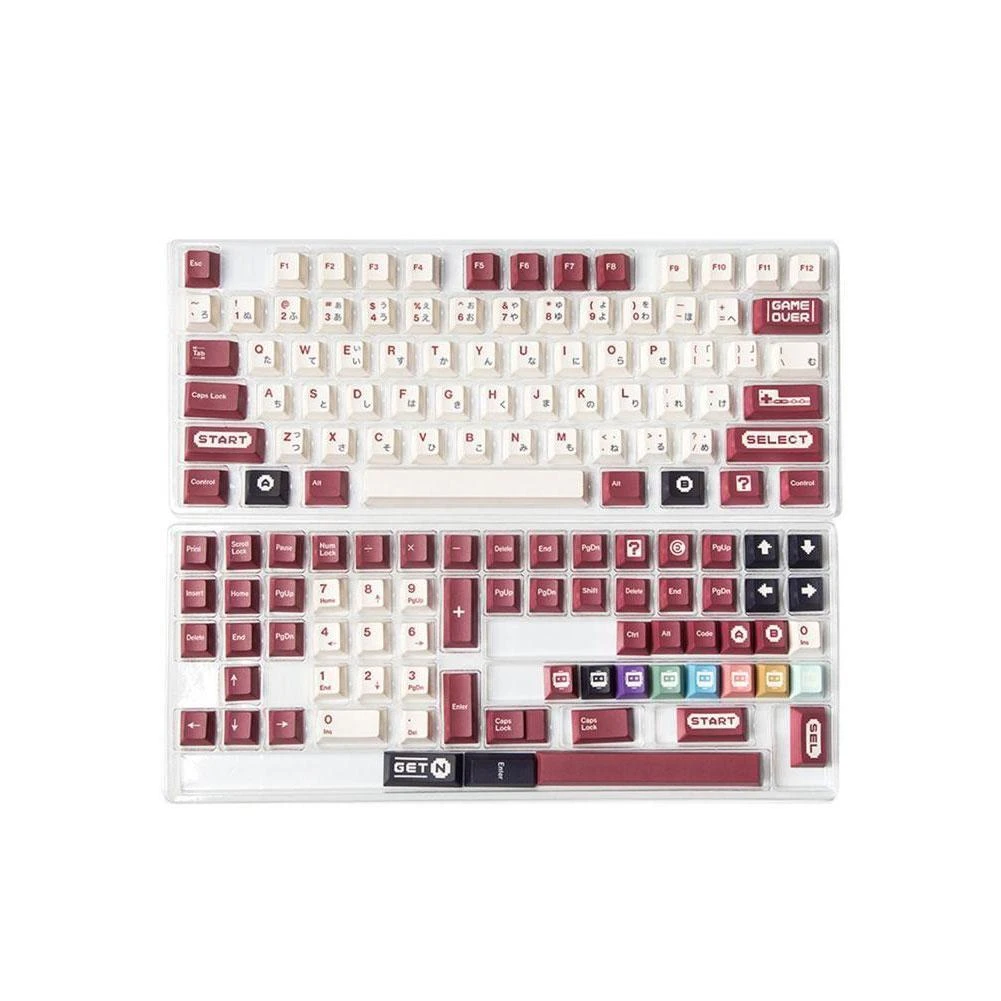 141 Keys Retro Keycap, Gaming Console Keycap Set, Red Keycaps, White ...