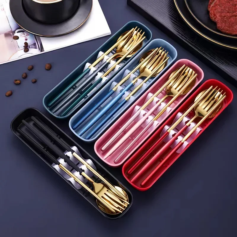 2-3Pcs-Cutlery-Set-With-Box-Stainless-Steel-Spoon-Fork-Chopsticks-Set ...