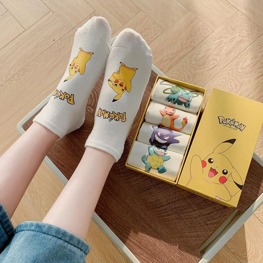 5 Pairs/box Pokemon Pikachu Socks Female Cartoon Pokemon Hot Print ...