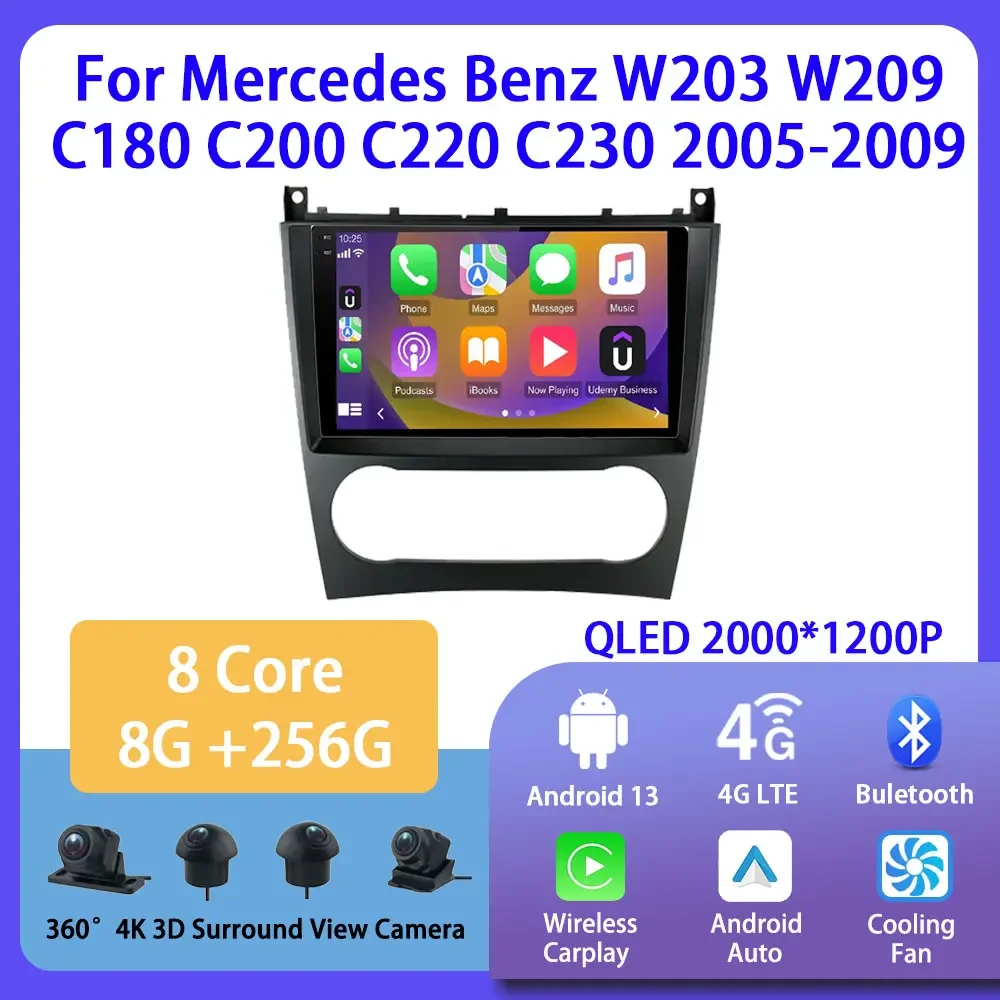 Android 13 For Mercedes Benz W203 W209 C180 C200 C220 C230 2005-2009 ...