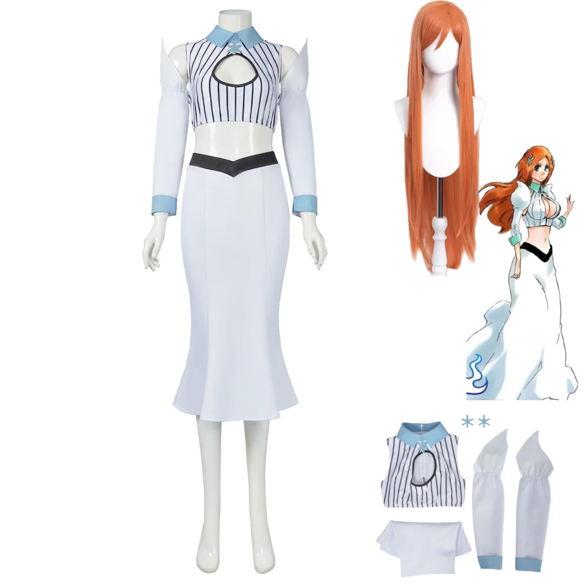 Anime-BLEACH-Inoue-Orihime-Cosplay-Costume-Princess-White-Dew-Waist ...