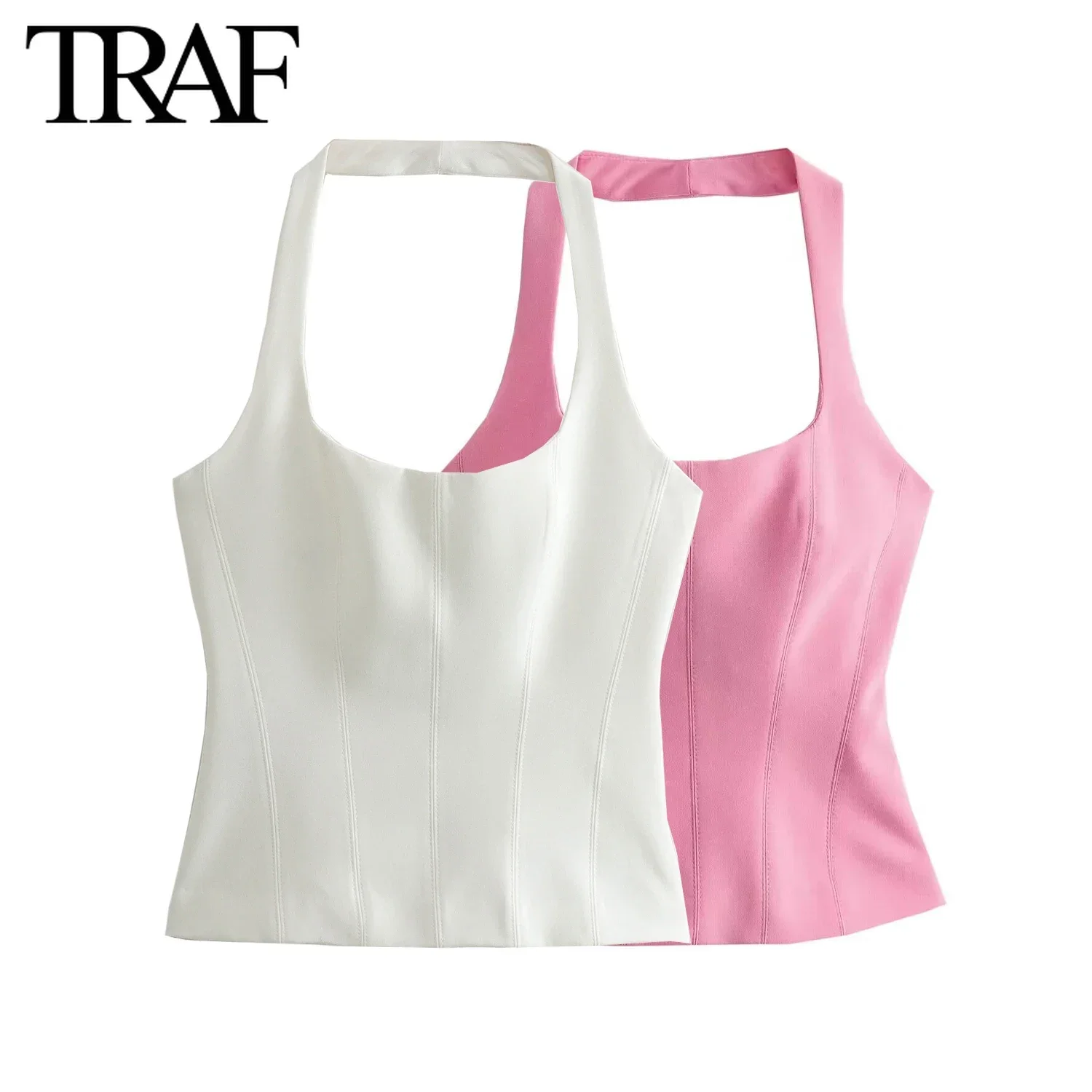 TRAF-O-neck-Sling-Crop-Top-para-mulheres-cabe-ada-branca-colete-sem ...