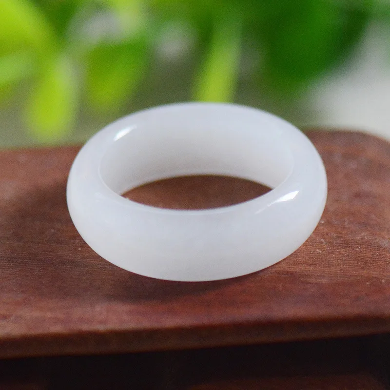 Chinese White Hetian Jade 7-10 Size Ring Jadeite Amulet Fashion Charm ...