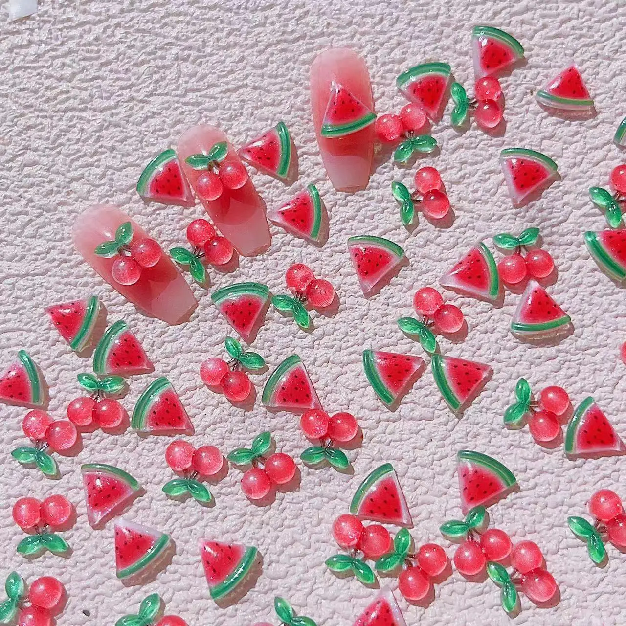 50Pcs 10*10mm Resin3D Mini Cherry Watermelon Gems Flatback Figurines ...