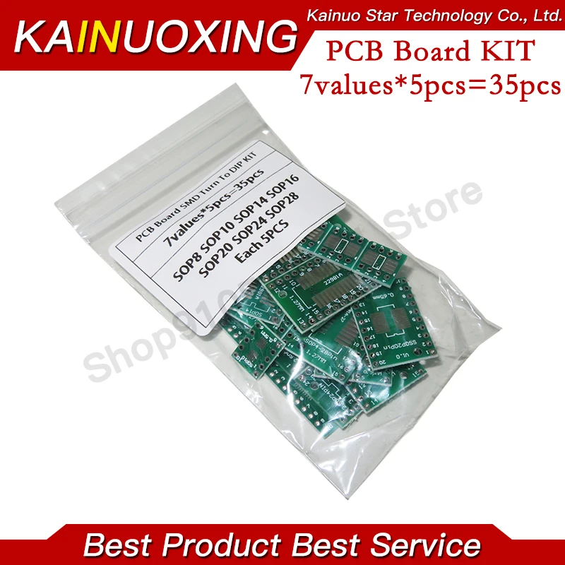 35pcs-7value-5pcs-PCB-Board-Kit-SMD-Turn-To-DIP-SOP-MSOP-SSOP-TSSOP ...