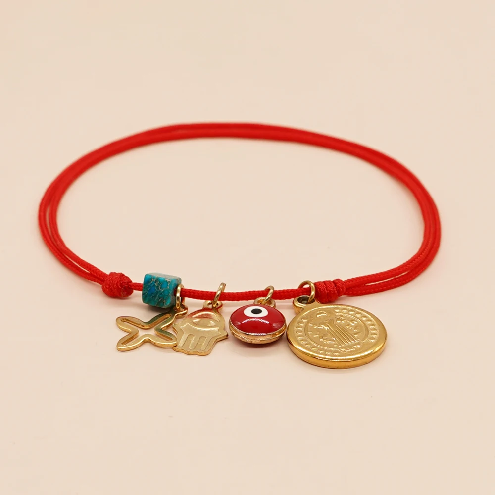 Go2boho Simple Red Rope Charm Bracelets Turkish Evil Eye Luck Coins ...