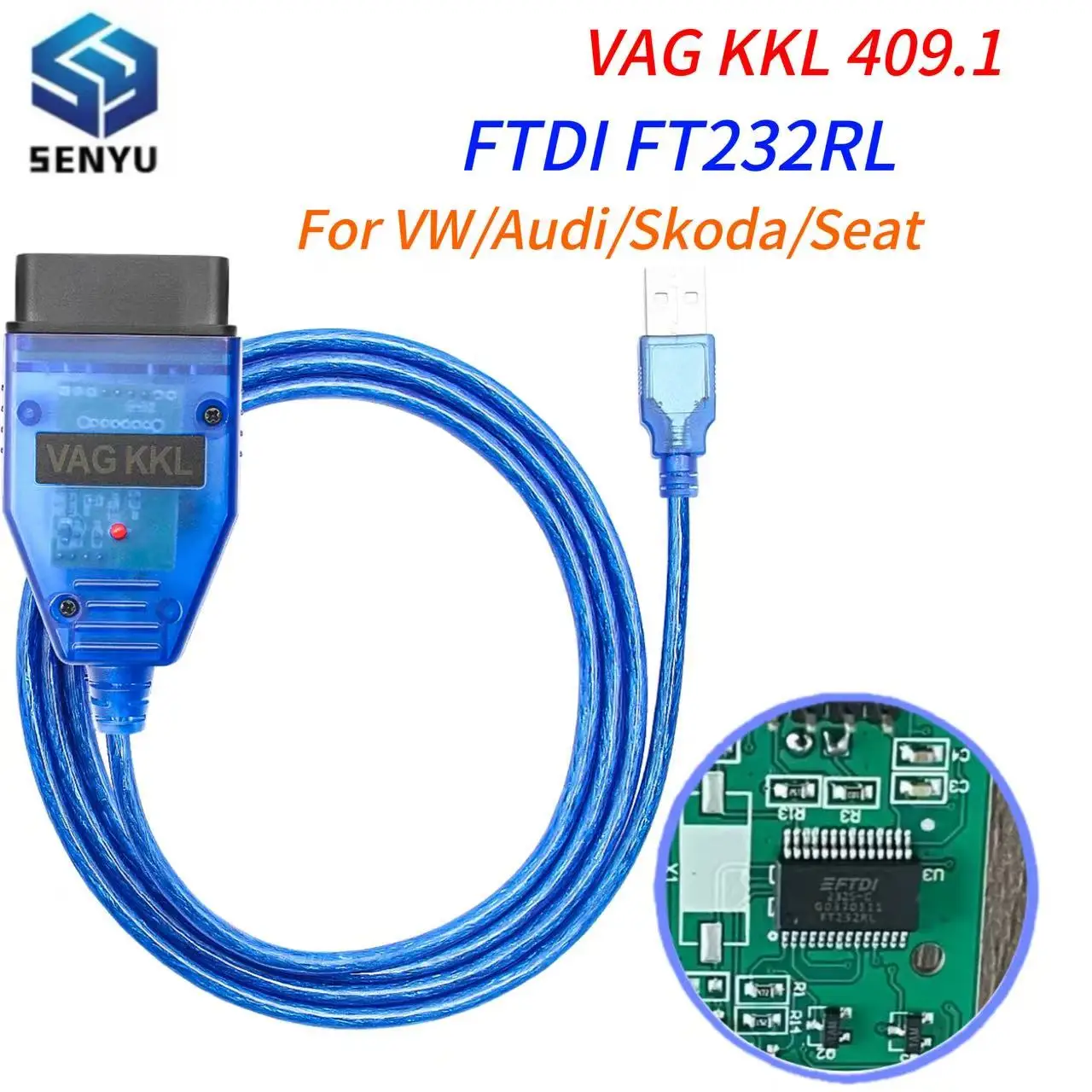VAG KKL 409.1 With FTDI FT232RL OBD 2 OBD2 USB Interface For VW/Audi ...