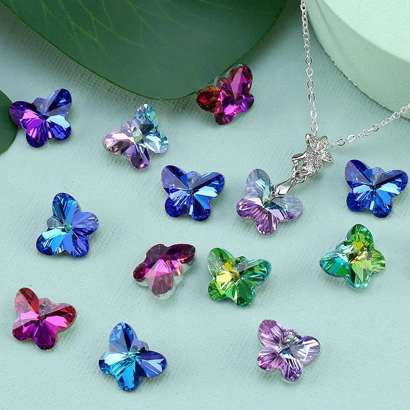 10pcs14mm-New-Butterfly-Pendant-Beads-Glass-butterfly-Charms-Gems ...