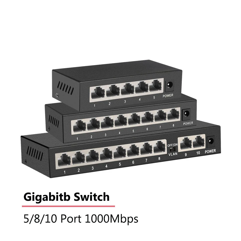 Switch ethernet 10, 8, 5 portas, 1000mbps, fonte de alimentação externa ...