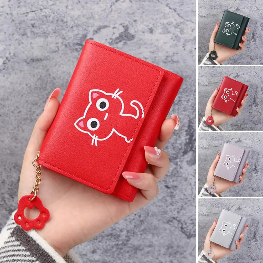 Women-Wallet-Cartoon-Cat-Printed-Snap-Button-Card-Holder-Faux-Leather ...