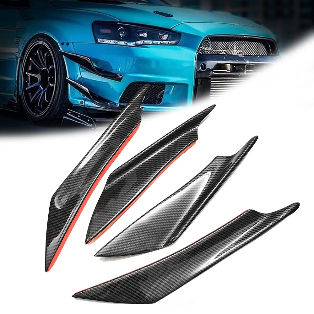 4Pcs-Carbon-Fiber-Black-Car-Auto-Bumper-Fin-Canard-Splitter-Diffuser ...