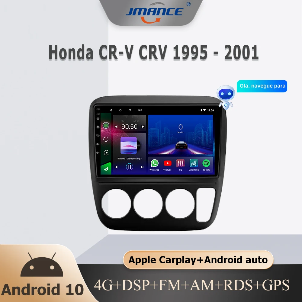 Jmance para honda CR V crv 1995 2001 carplay ai voz rádio do carro multimídia player de vídeo ...