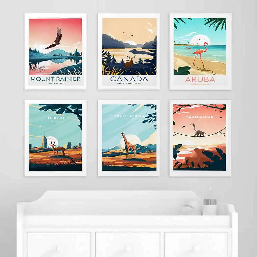 Mundo Viagem Tradicional Cidade Paisagem Cartaz Parque Animais Canvas ...