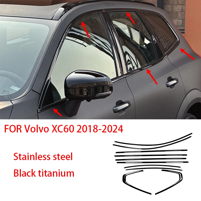 FIT-For-Volvo-XC60-2018-2024-2023-Stainless-steel-black-Exterior-Window ...