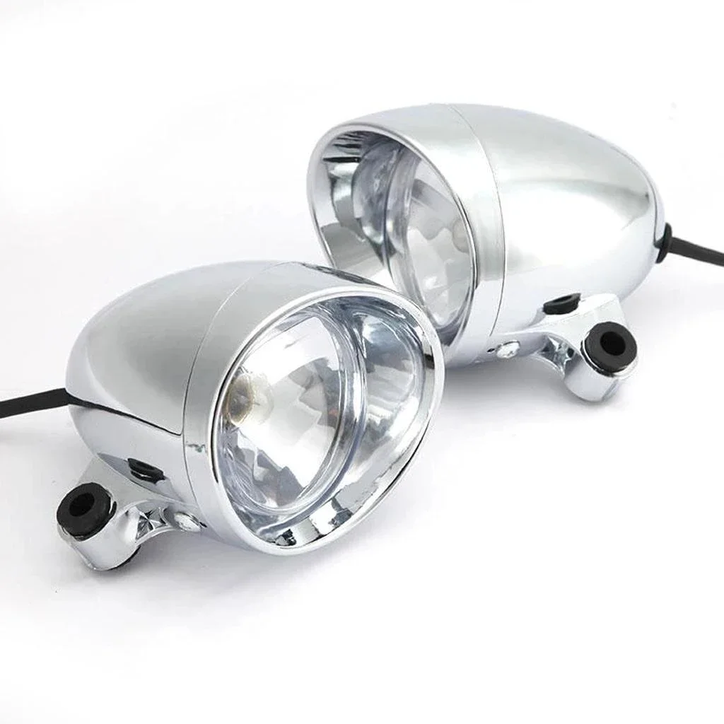 Set of 2 4'' Chrome Motorcycle Bullet Front Headlight Fog Light Lamp ...