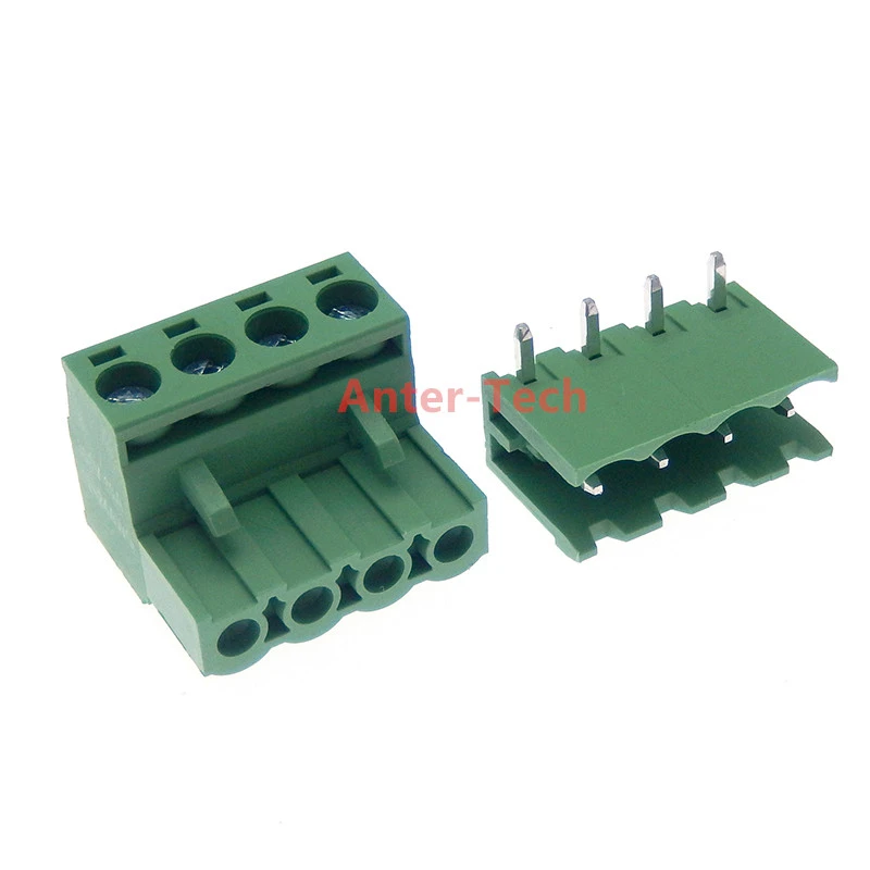 5sets 2edg 4pin 5.08mm Pitch Right Angle Pluggable Screw Terminal Block ...