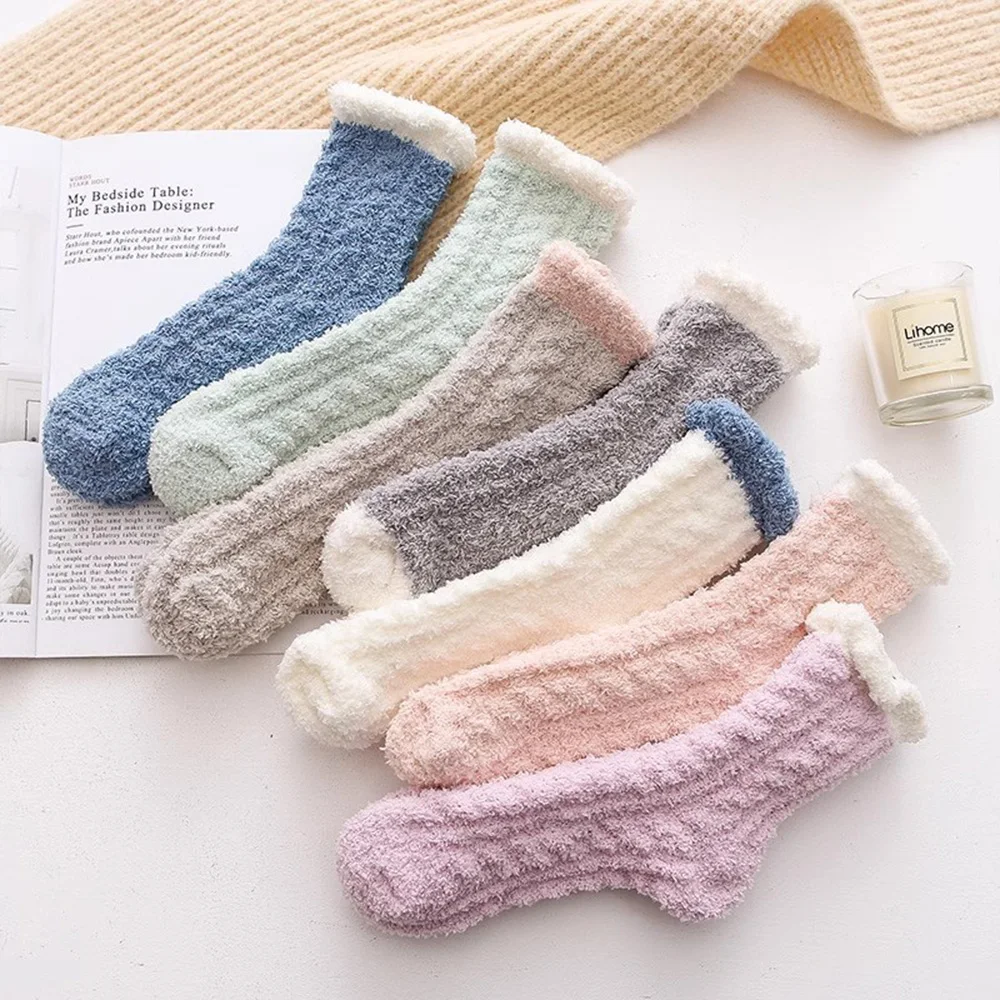 Women-Socks-Winter-Warm-Coral-Fleece-Sleep-Socks-Mid-tube-Home-Floor ...