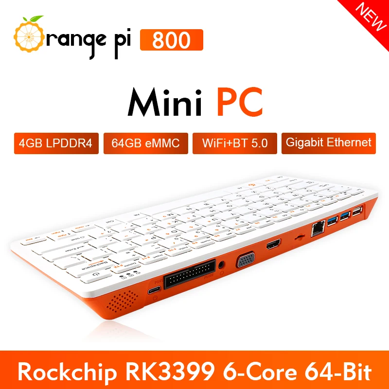 Orange Pi 800 4GB RAM + 64GB EMMC Rockchip RK3399 SoC 4K ขนาดเล็ก HD PC ...