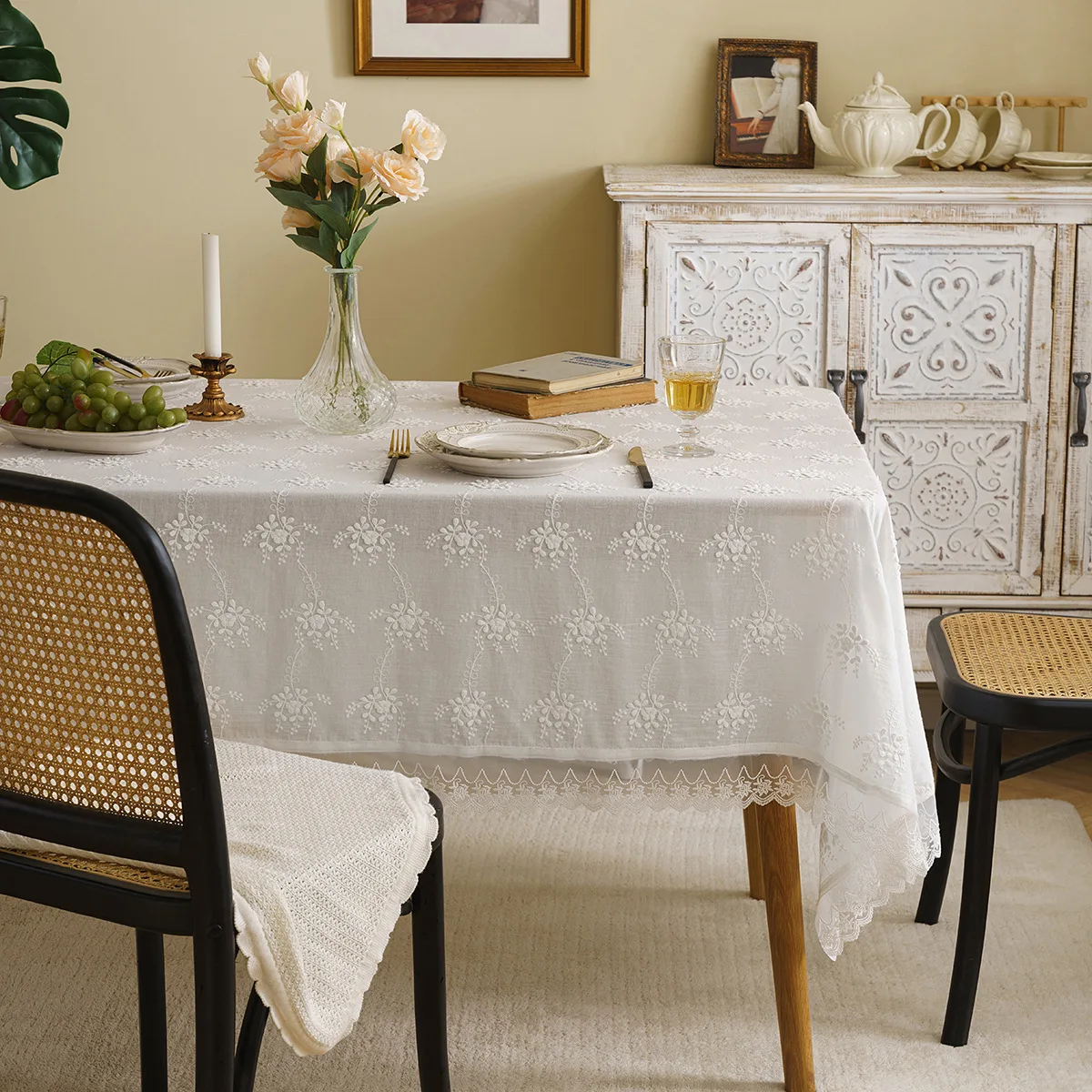 Rectangle-Lace-Tablecloth-Vintage-Embroidery-Lace-Table-Cover-Tea-Table ...