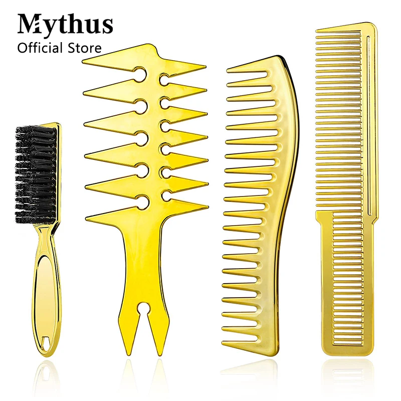 Professional-Barber-Shop-Styling-Comb-Set-Gold-Hairdressing-Neck-Brush ...