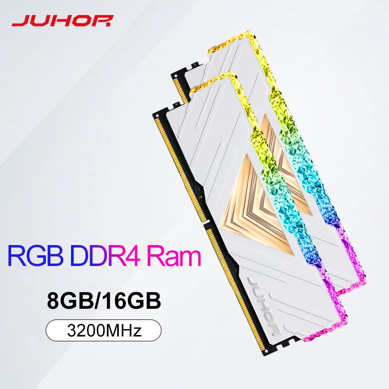 JUHOR-Ram da memória do jogo do Desktop, canal duplo, RGB, DDR4, 16GBX2 ...
