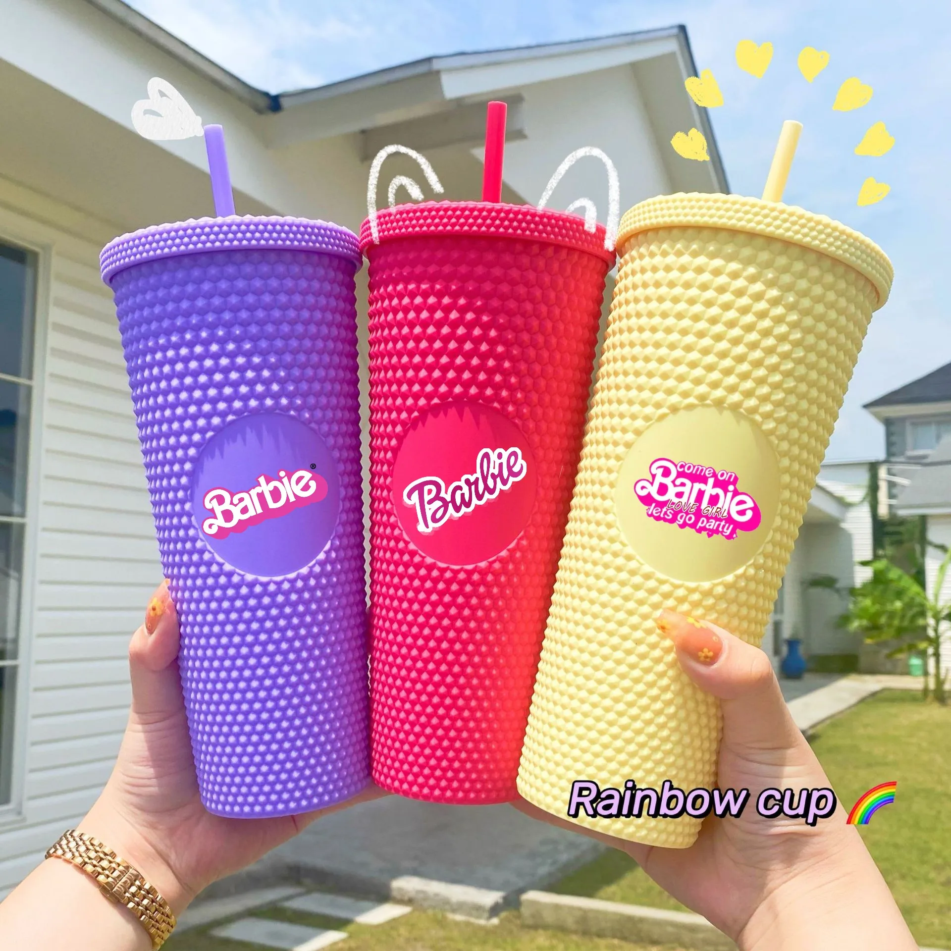 710Ml-Barbie-Plastic-Straw-Cup-Kawaii-Princess-Ken-Diamond-Coffee ...