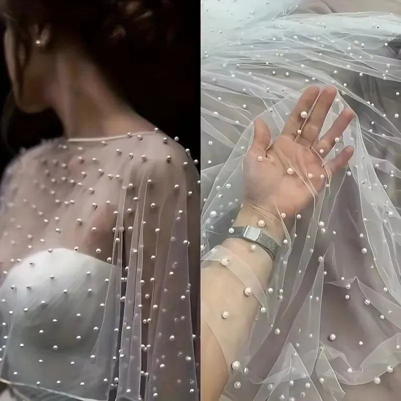 White Pearl Net Shawl for Bridal Wedding, New Short Sleeve Style with ...
