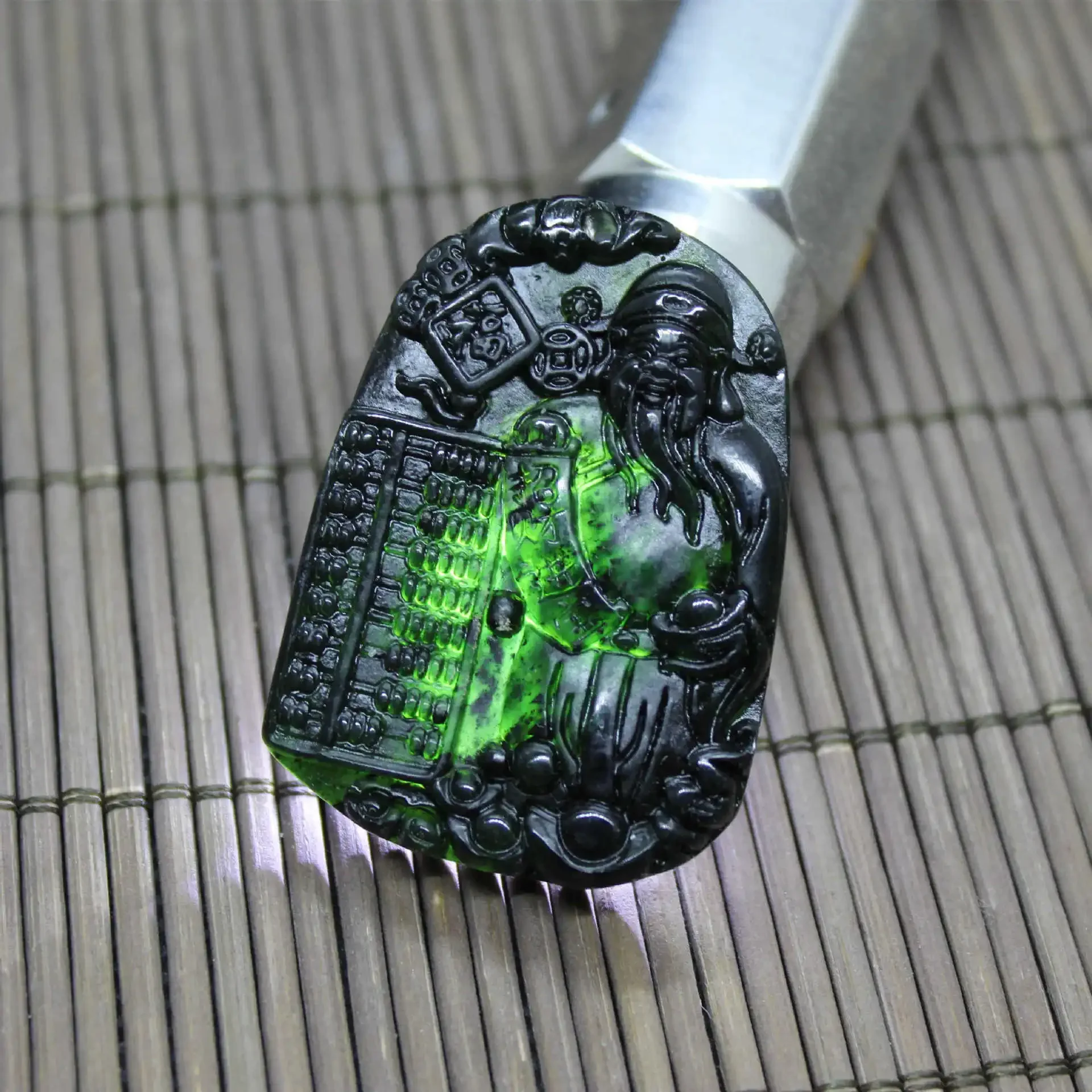 Ink jade pendant God of Wealth wholesale, serpentine with magnetic ...