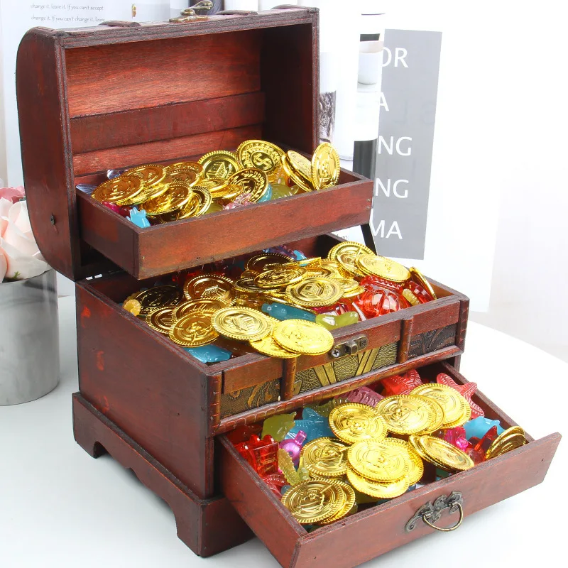 50pcs Gold Plastic Pirate Treasure Coins Western Theme Supplies Casino ...