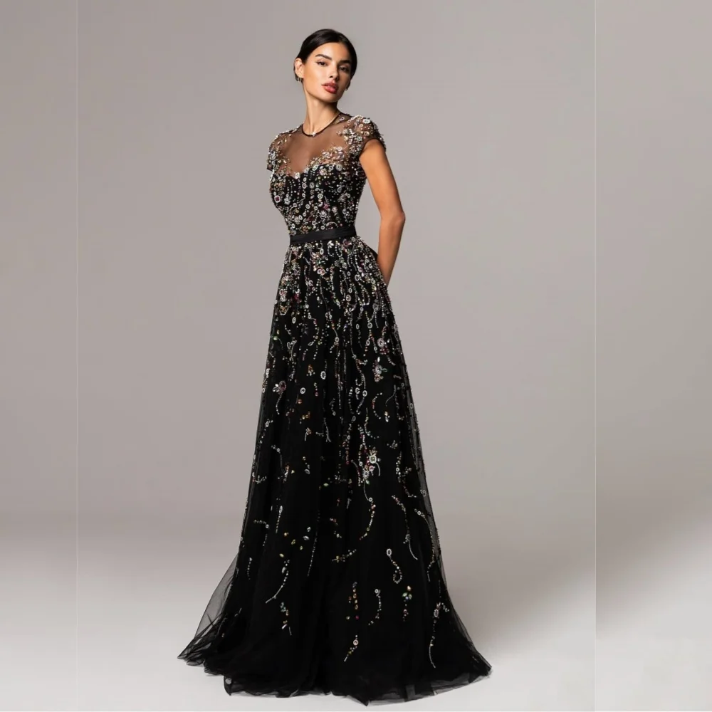 Robe de soirée de luxe pour femmes, personnalisée, filet à paillettes ...