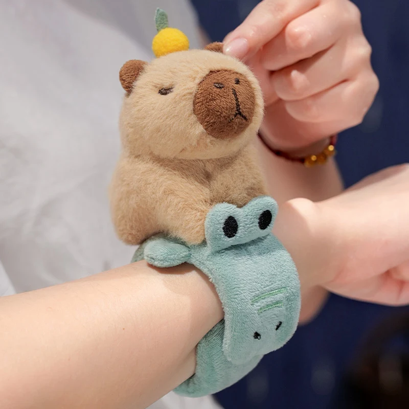 Lovely Animal Slap Snap Wrap Wristband Bracelet Capybara Dog Cat Plush ...