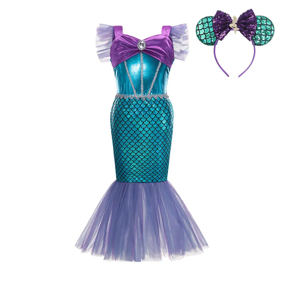 Disfraz de la Sirenita Ariel para niña, conjunto de vestido de sirena ...