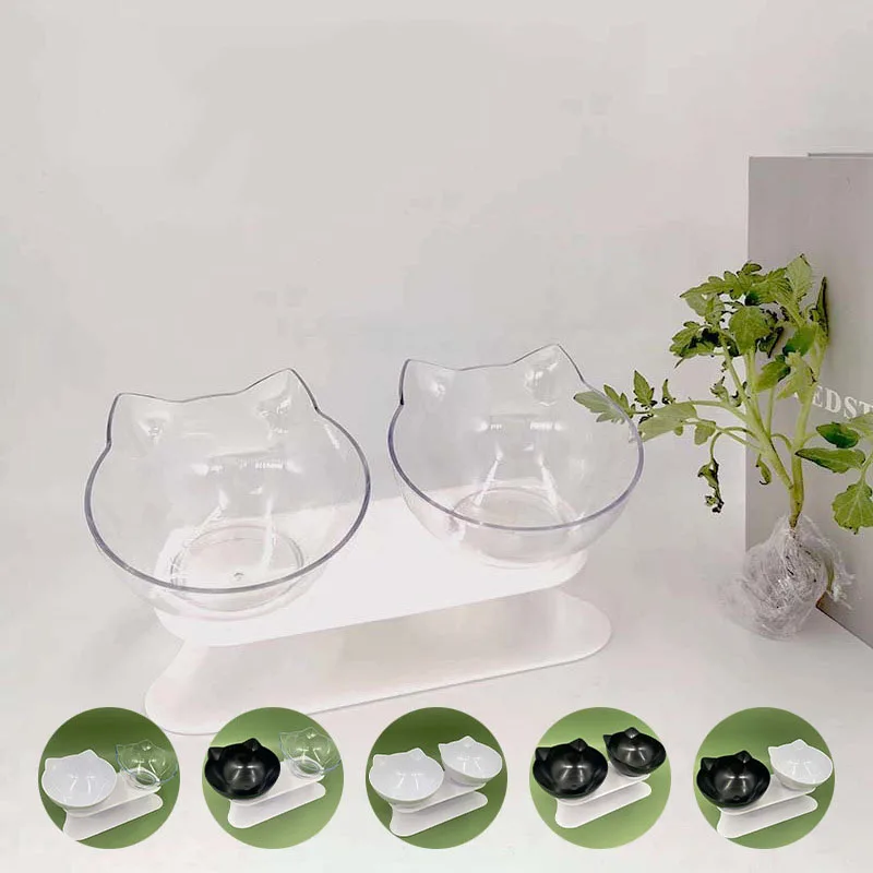 Raised Double Dog Cat Bowls with Anti Slip Stand 15 Degree Tilted ...