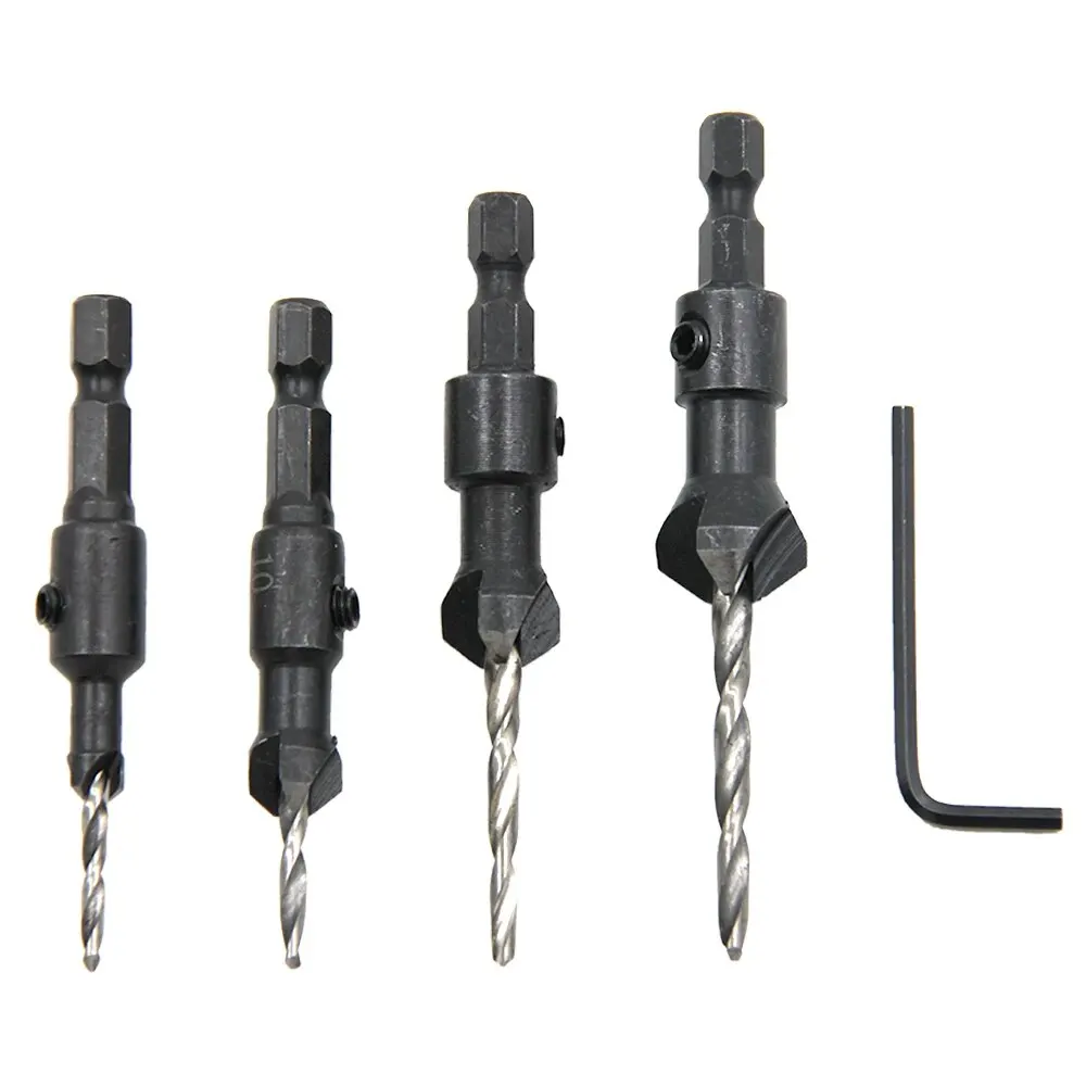 4pc Cone-shaped Countersunk Head Drill Hexagonal Shank Hole Expanding ...