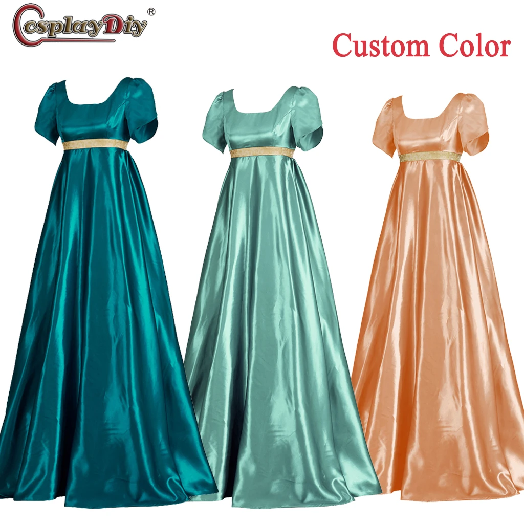Bridgerton Cosplay Regency Dress Blue Satin Vintage Victorian 1800 Ball ...