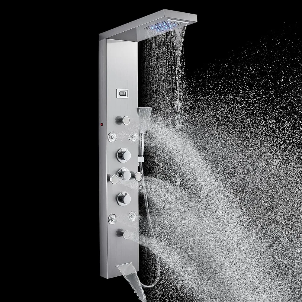POPFLY-LED-Rainfall-Waterfall-Shower-Panel-Tower-System-4-Body-Jets-and ...