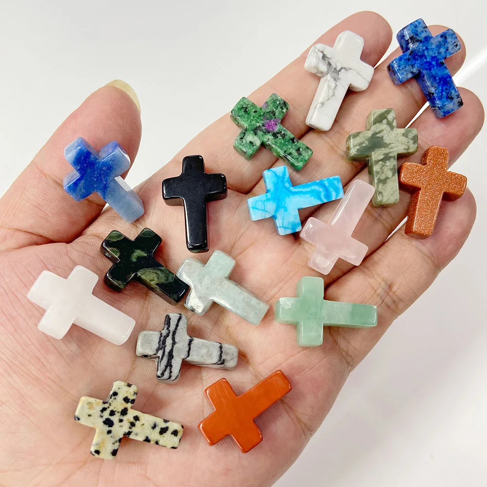 Natural-Stone-Cross-Loose-Beads-18-26mm-Colorful-Gem-Cross-Beads-Charm ...
