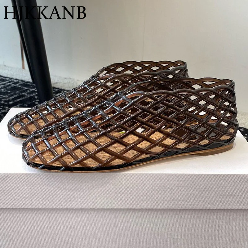 Women's Round Toe Air Mesh Waterproof Flat Shoes Rubber Weave Hollow ...