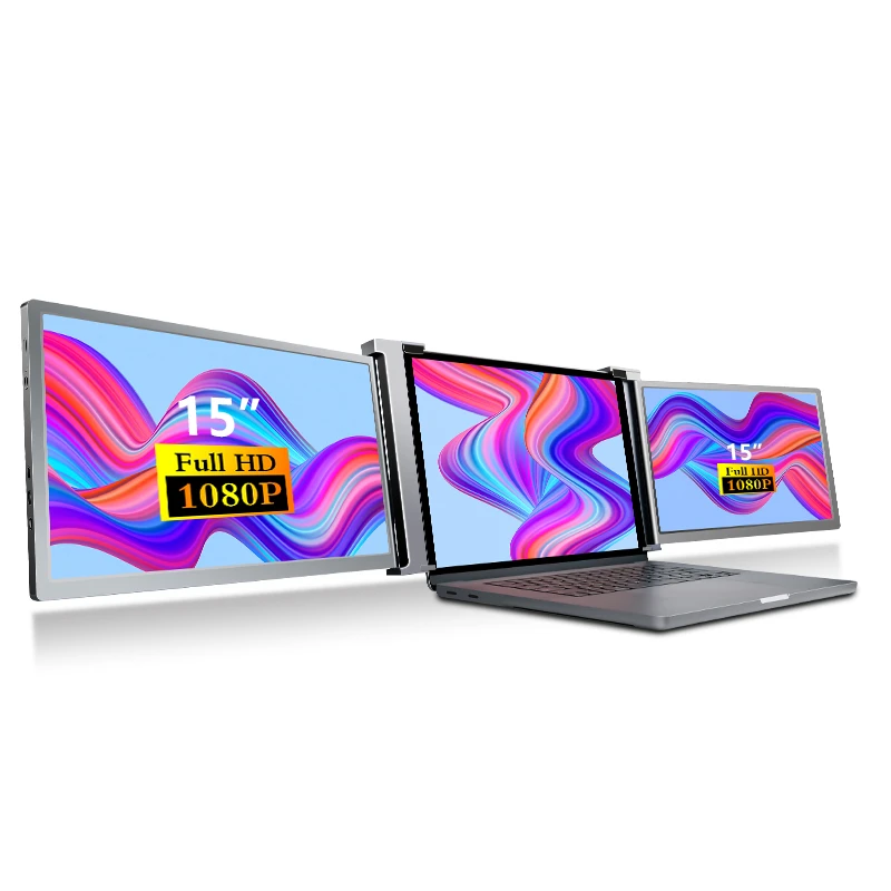 15 inch Portable Triple-screen Monitor Laptop Expansion Screen 1920* ...
