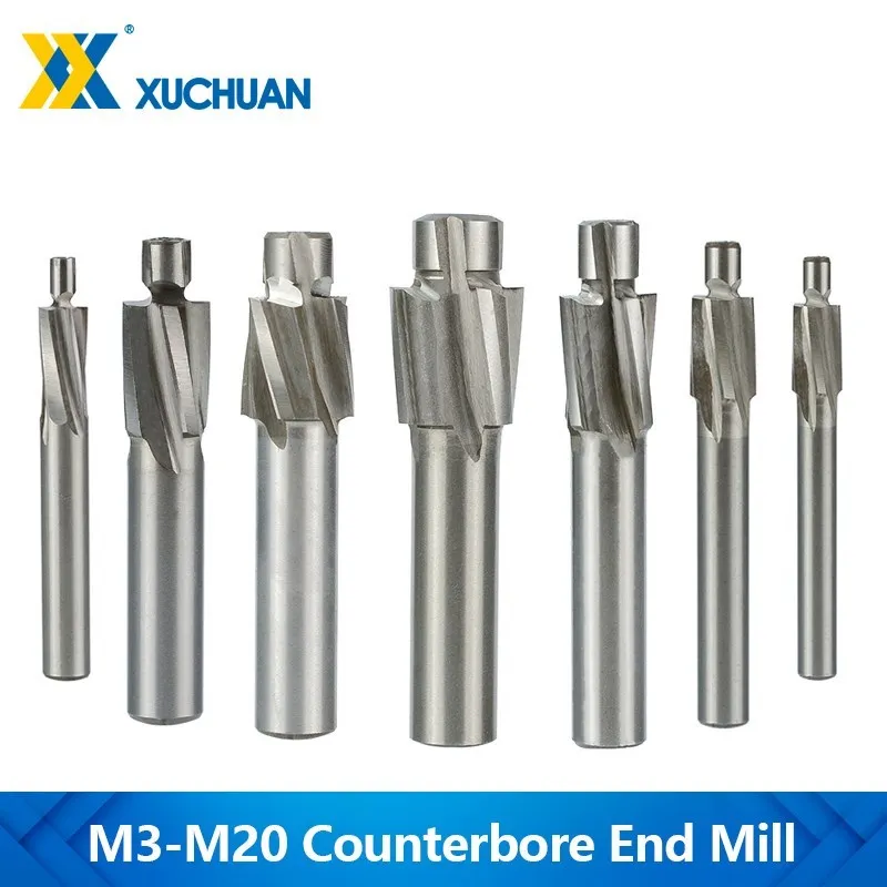 4-Flute-HSS-Counterbore-End-Mill-M3-M20-Pilot-Slotting-Tool-Milling ...